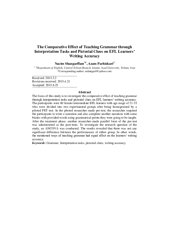 (PDF) The Comparative Effect of Teaching Grammar through Interpretation Tasks and Pictorial ...