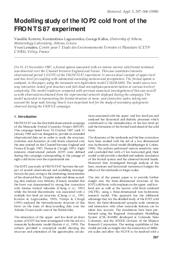 (PDF) Modelling study of the IOP2 cold front of the FRONTS 87 experiment