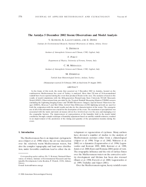 (PDF) The Antalya 5 December 2002 Storm: Observations and Model Analysis