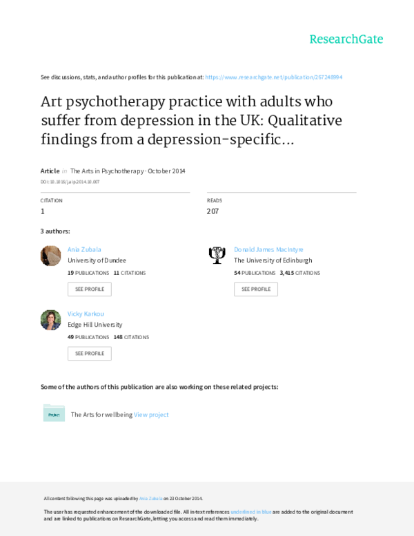 (PDF) Art psychotherapy practice with adults who suffer from depression ...