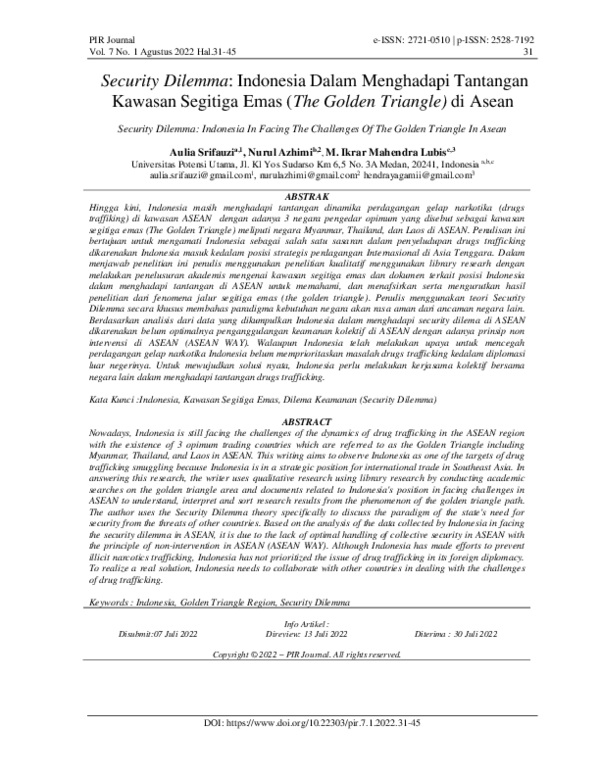 (PDF) Security Dilemma: Indonesia Dalam Menghadapi Tantangan Kawasan ...