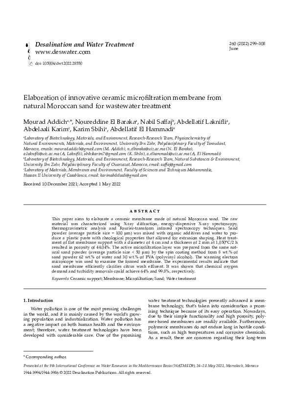 (PDF) Elaboration of innovative ceramic microfiltration membrane from ...