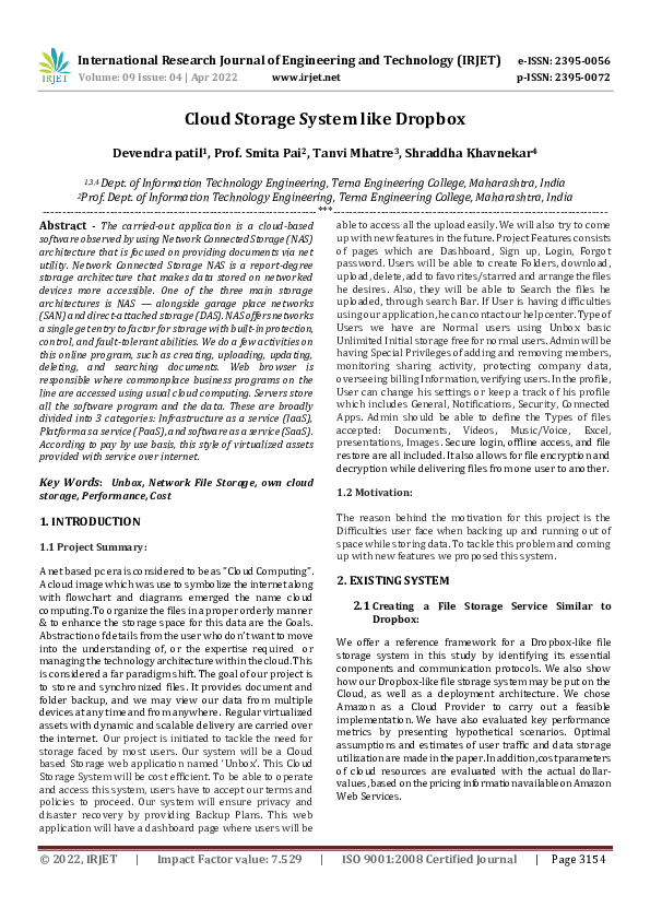 (PDF) Cloud Storage System like Dropbox