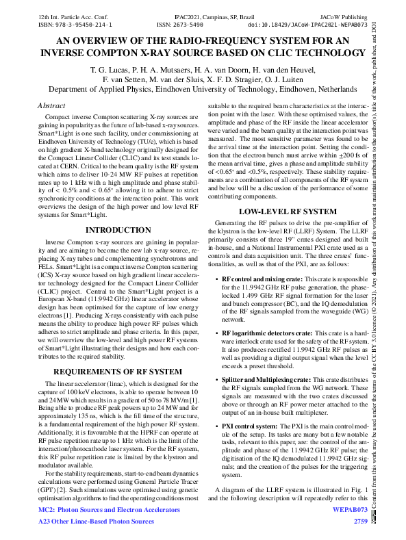 Pdf An Overview Of The Radio Frequency System For An Inverse Compton X Ray Source Based On