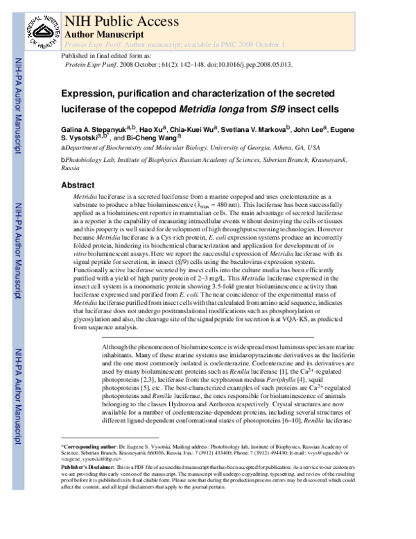 (PDF) Expression, purification and characterization of the secreted ...