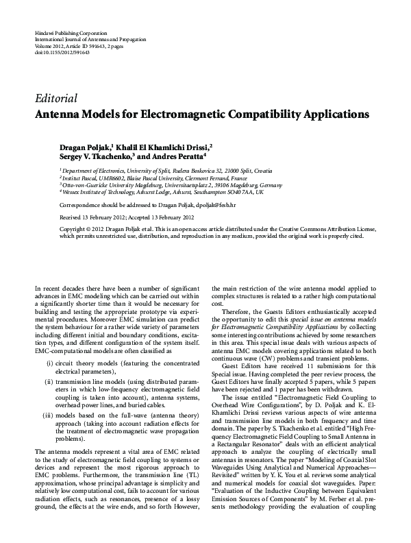 (PDF) Antenna Models for Electromagnetic Compatibility Applications | Andres Peratta - Academia.edu