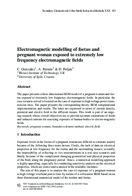 (PDF) Electromagnetic modelling of foetus and pregnant woman exposed to extremely low frequency ...