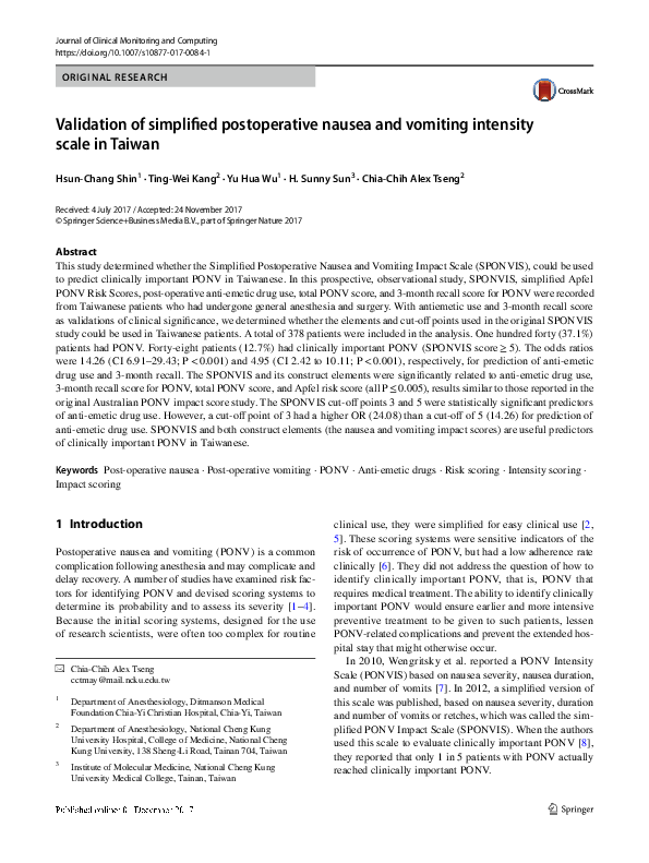 (PDF) Validation of simplified postoperative nausea and vomiting ...