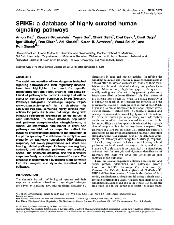 (PDF) SPIKE: a database of highly curated human signaling pathways