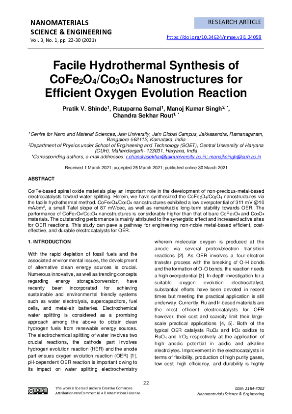 (PDF) Facile Hydrothermal Synthesis of CoFe2O4/Co3O4 Nanostructures for ...