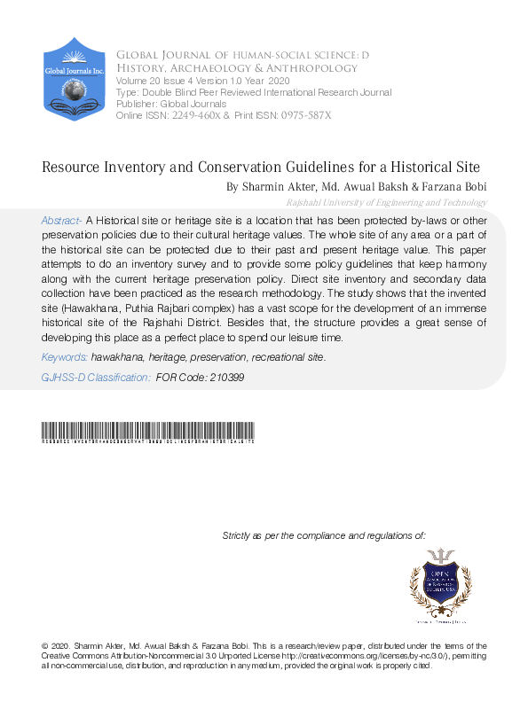 (PDF) Resource Inventory and Conservation Guidelines for a Historical Site