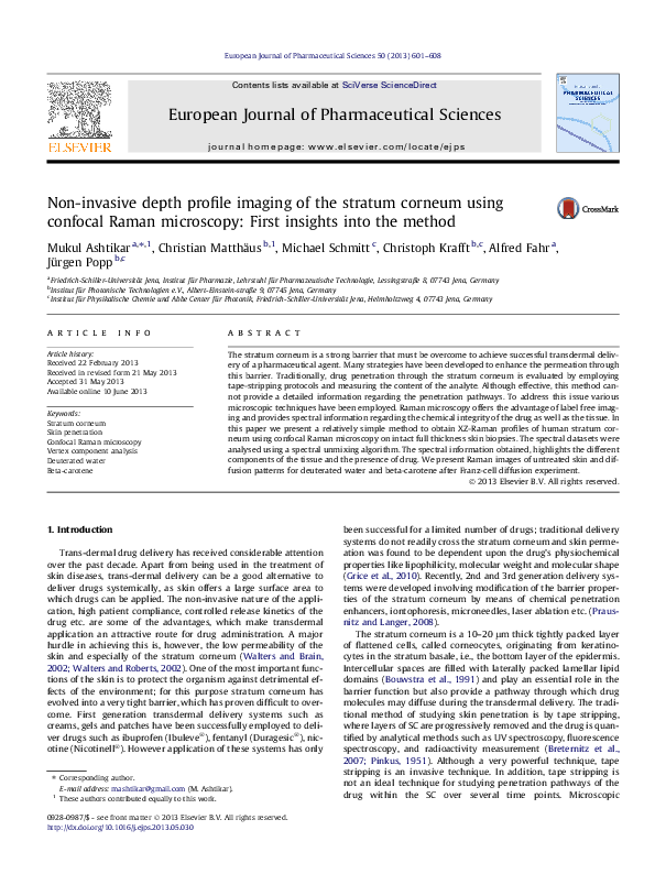 (PDF) Non-invasive depth profile imaging of the stratum corneum using confocal Raman microscopy ...