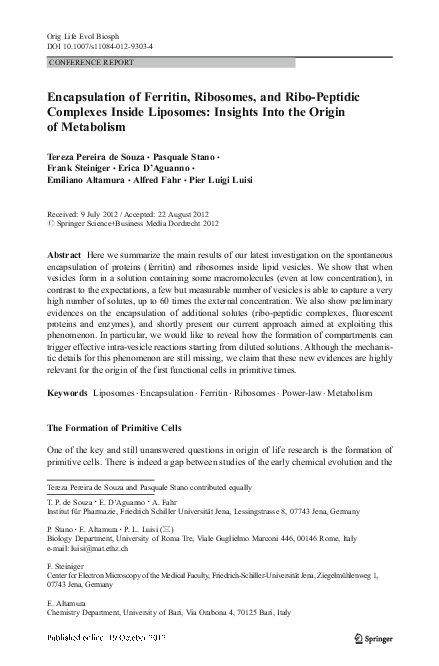 (PDF) Encapsulation of Ferritin, Ribosomes, and Ribo-Peptidic Complexes ...