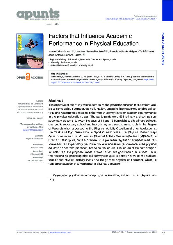 Pdf Factors That Influence Academic Performance In Physical Education
