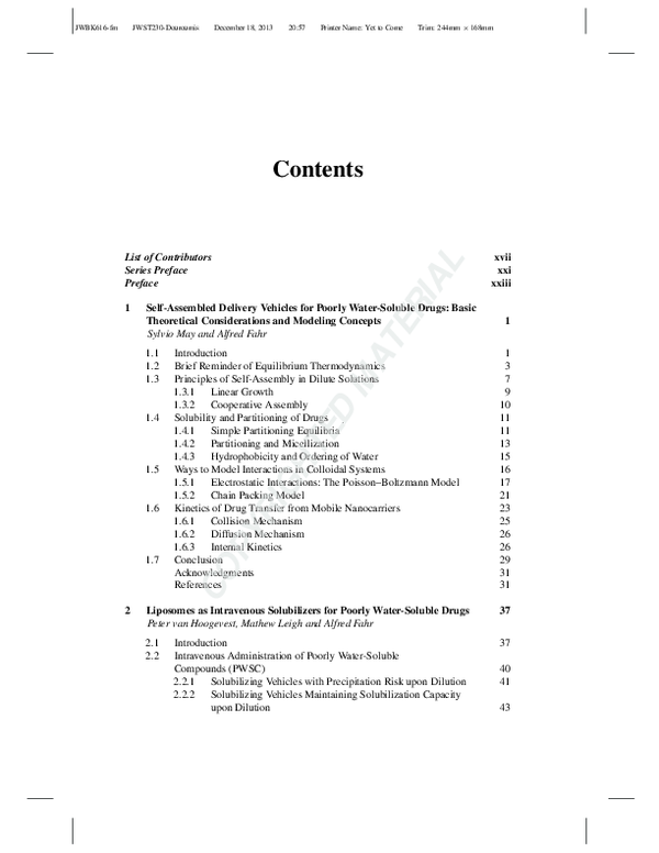 (PDF) Self-Assembled Delivery Vehicles for Poorly Water-Soluble Drugs: Basic Theoretical ...