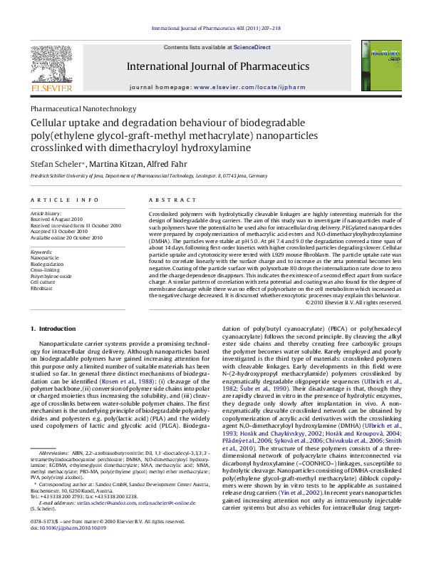 (PDF) Cellular uptake and degradation behaviour of biodegradable poly(ethylene glycol-graft ...
