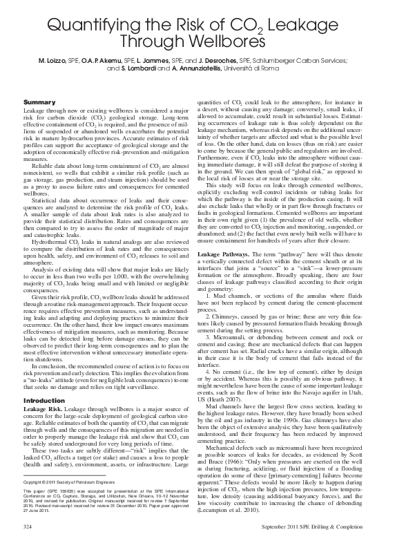 (PDF) Quantifying the Risk of CO2 Leakage Through Wellbores