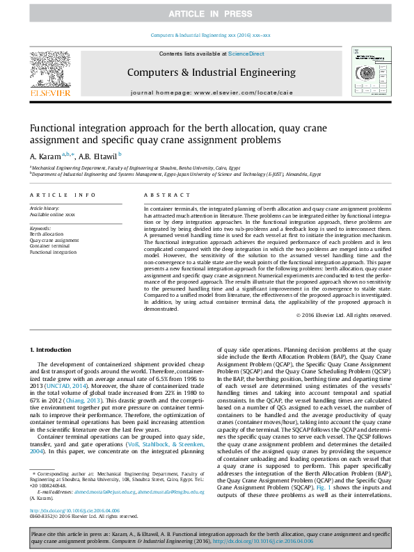 (PDF) Functional integration approach for the berth allocation, quay ...