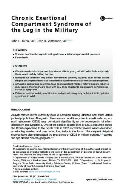 (PDF) Chronic exertional compartment syndrome of the leg in athletes ...