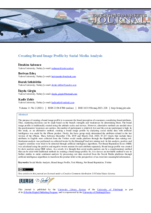 (PDF) Creating Brand Image Profile by Social Media Analysis