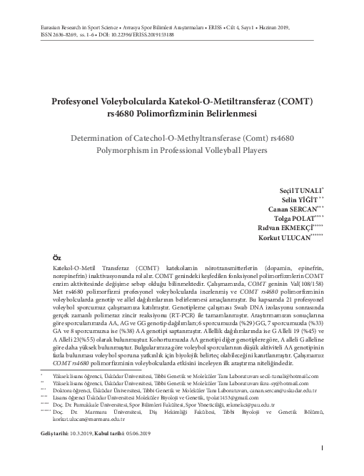 (PDF) Profesyonel Voleybolcularda Katekol-O-Metiltransferaz (COMT ...