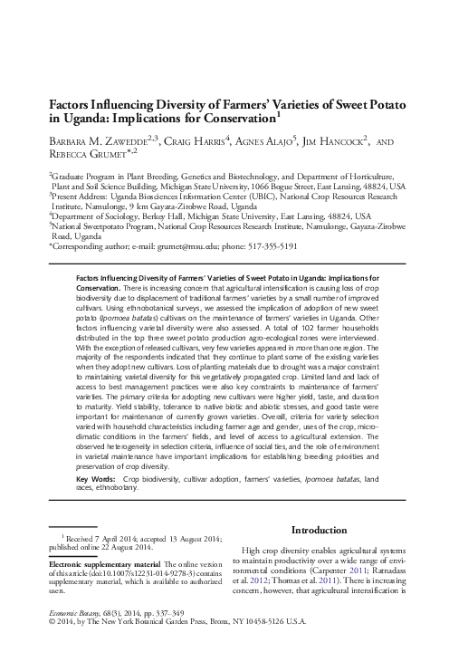(PDF) Factors Influencing Diversity of Farmers’ Varieties of Sweet Potato in Uganda ...