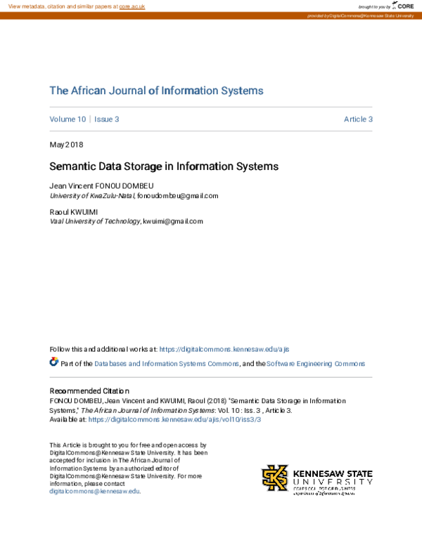 (PDF) Semantic Data Storage in Information Systems | Jean Vincent Fonou Dombeu - Academia.edu