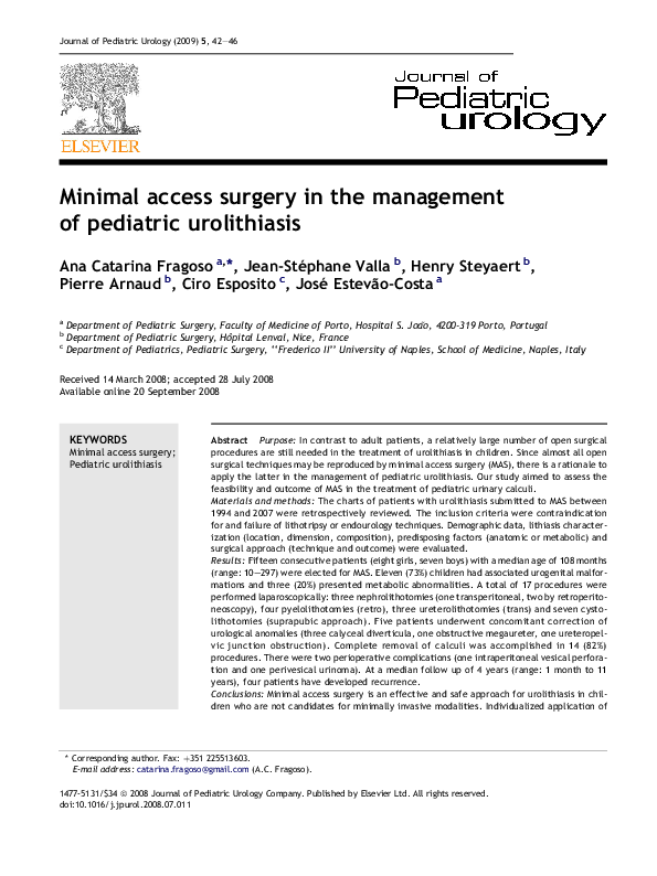 (PDF) Minimal access surgery in the management of pediatric urolithiasis
