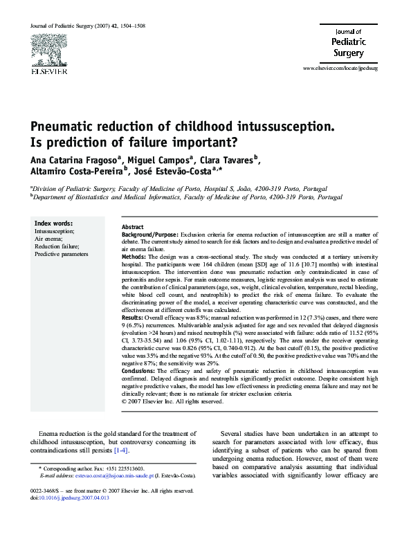 (PDF) Pneumatic reduction of childhood intussusception. Is prediction ...
