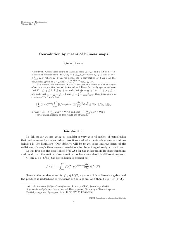 (PDF) Convolution by means of bilinear maps