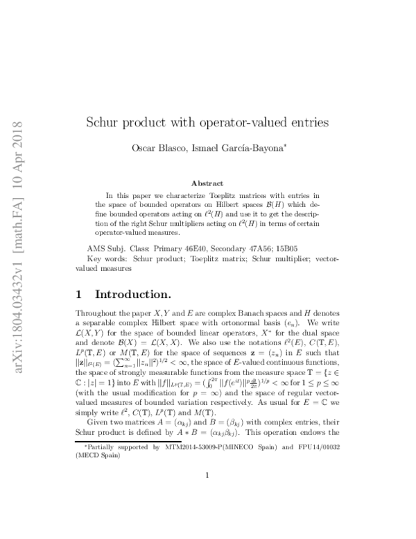 (PDF) Schur Product with Operator-valued Entries | Oscar Blasco - Academia.edu