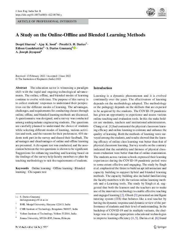 (PDF) A Study on the Online-Offline and Blended Learning Methods