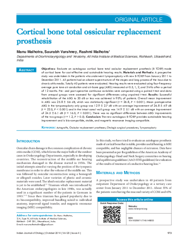 (PDF) Cortical bone total ossicular replacement prosthesis