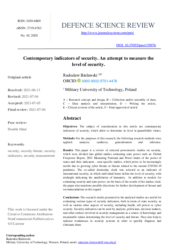 (PDF) Measuring Contemporary Security Indicators