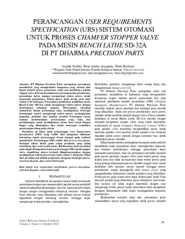 (PDF) Perancangan User Requirements Specification (Urs) Sistem Otomasi ...
