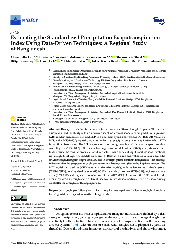 (PDF) Estimating the Standardized Precipitation Evapotranspiration Index Using Data-Driven ...
