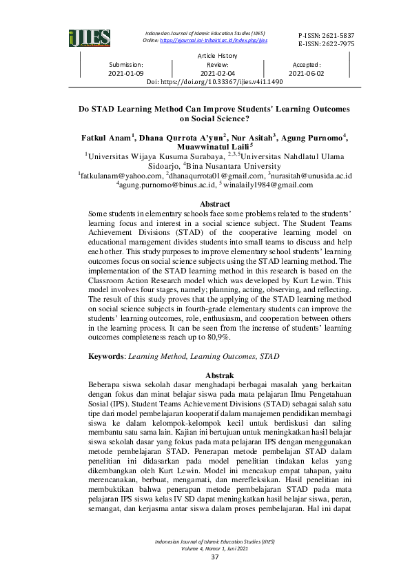 (PDF) Do STAD Learning Method Can Improve Students' Learning Outcomes ...