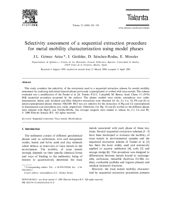 (PDF) Selectivity assessment of a sequential extraction procedure for ...