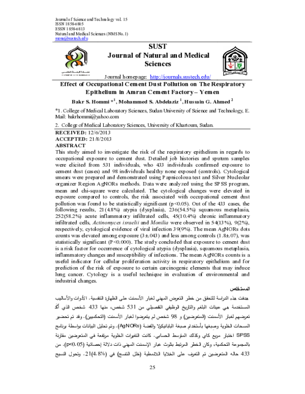 (PDF) Effect of Occupational Cement Dust Pollution on The Respiratory ...