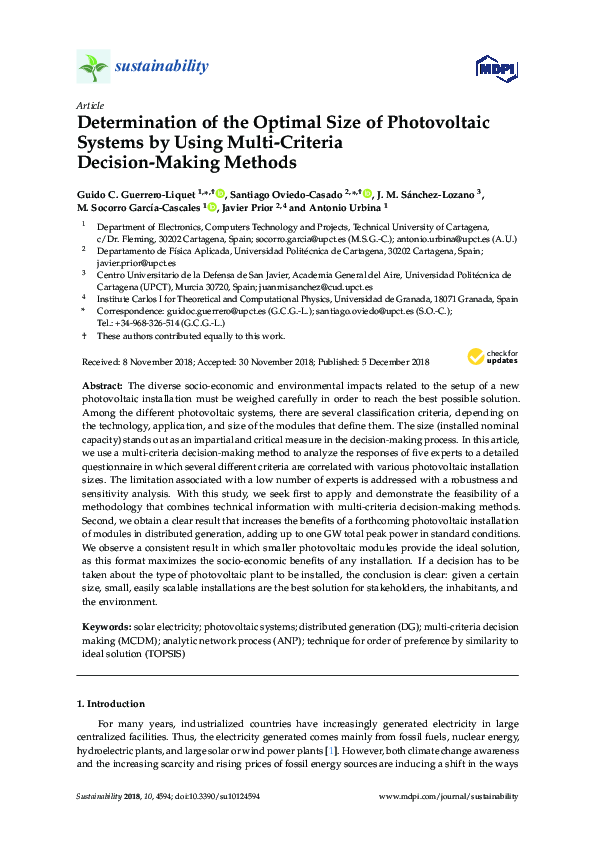 (PDF) Determination of the Optimal Size of Photovoltaic Systems by Using Multi-Criteria Decision ...
