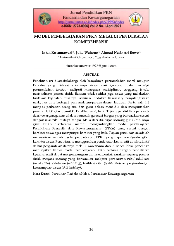 (PDF) Model Pembelajaran PPKN Melalui Pendekatan Komprehensif | ahmad nasir ari bowo - Academia.edu