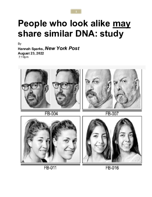 (PDF) PEOPLE who LOOK ALIKE may SHARE SIMILAR DNA by HANNAH SPARKS NEW ...