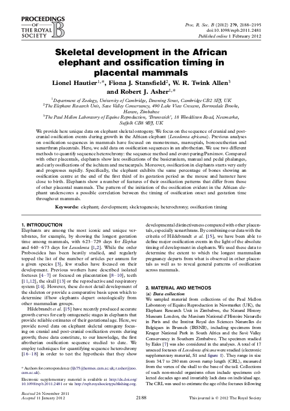 (PDF) Skeletal development in the African elephant and ossification ...