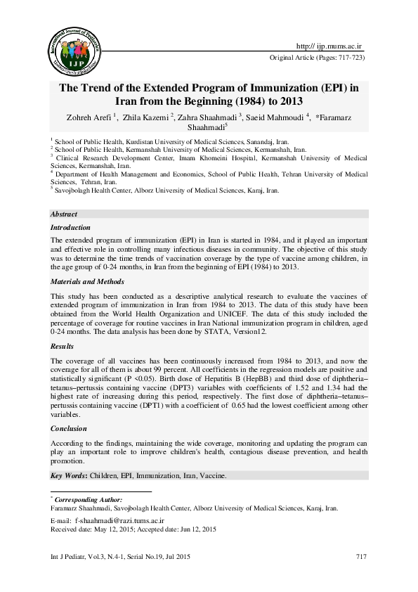 (PDF) The Trend of the Extended Program of Immunization (EPI) in Iran ...