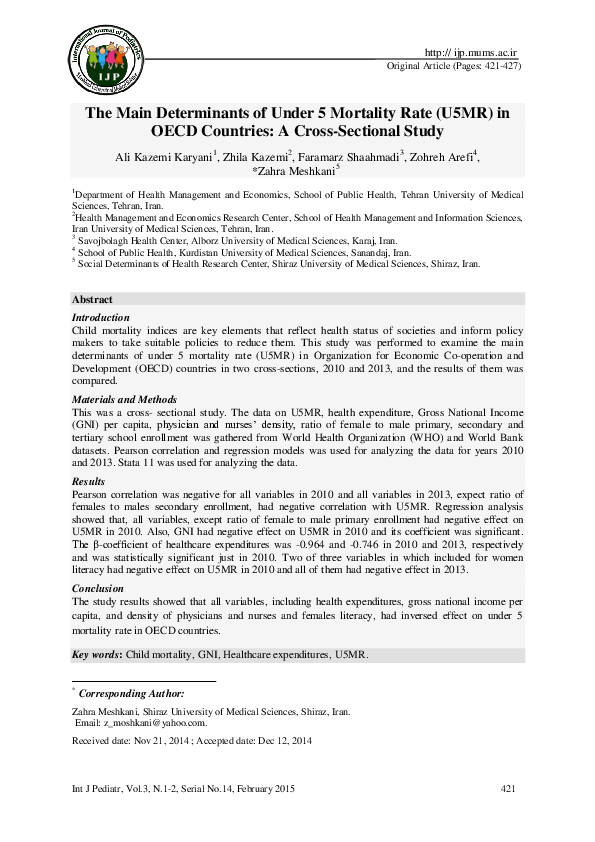 (PDF) The Main Determinants of Under 5 Mortality Rate (U5MR) in OECD Countries: A Cross ...