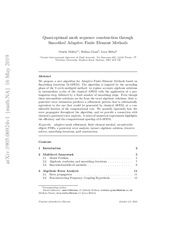(PDF) Quasi-Optimal Mesh Sequence Construction through Smoothed ...