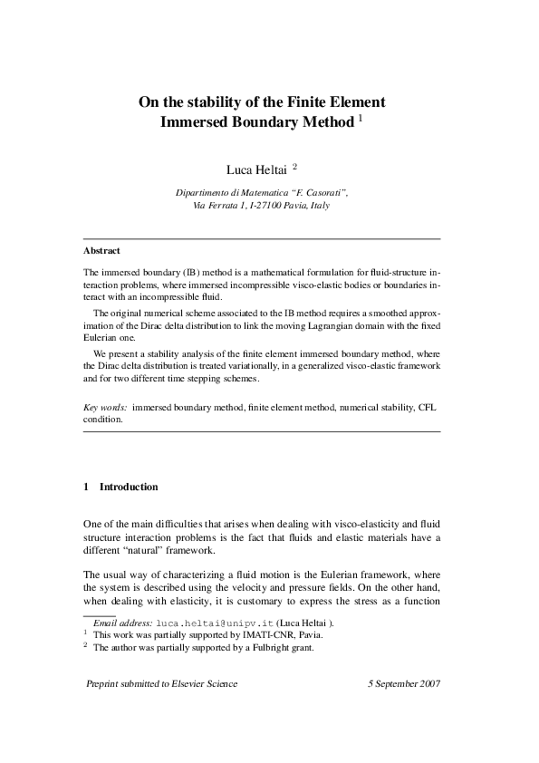 (PDF) On the stability of the finite element immersed boundary method