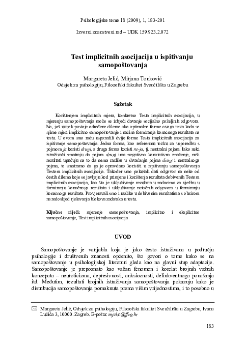 (PDF) Implicit Association Test in Measuring Self-esteem - Comparison ...