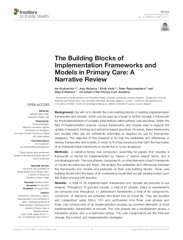 (PDF) The Building Blocks of Implementation Frameworks and Models in ...