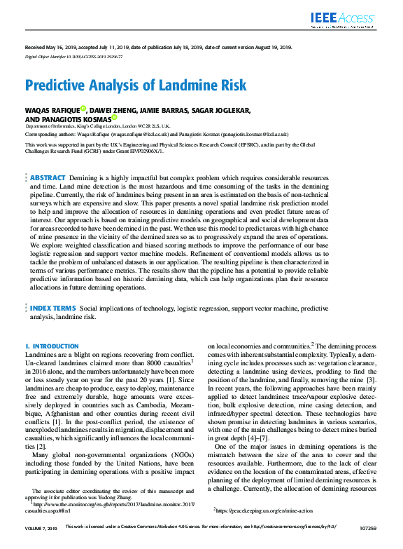 (PDF) Predictive Analysis of Landmine Risk